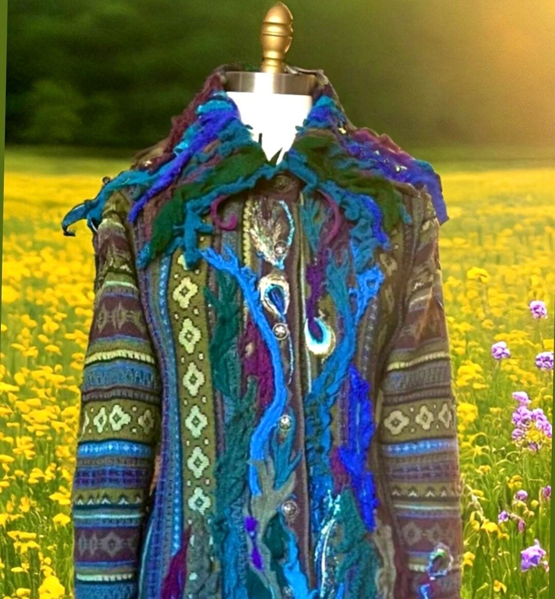 Fantasy Peacock Sweater Jacket, Bohemian Wearable Art Unique Clothing ...