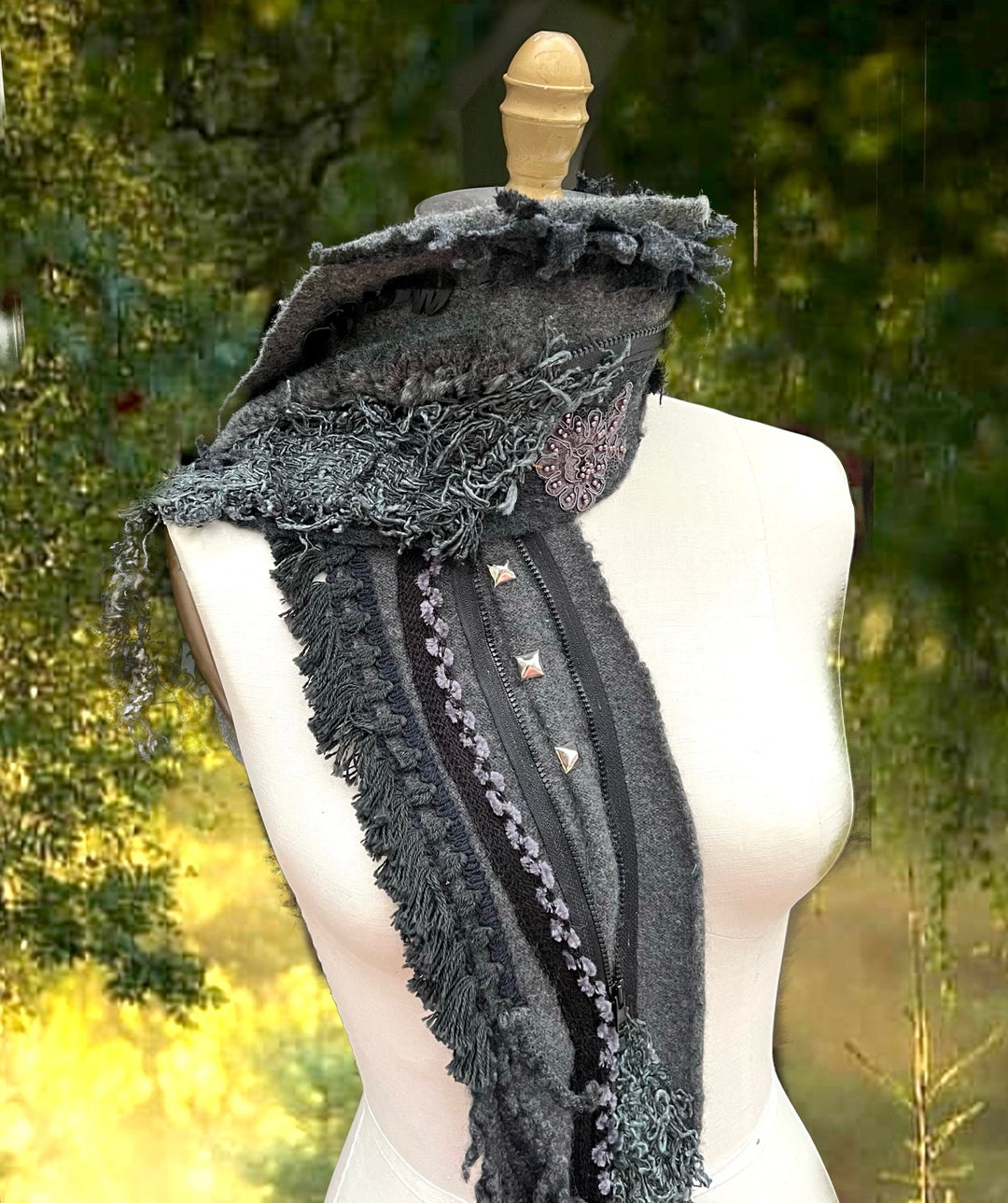 Steampunk Gray Long Scarf Wearable Art Altered Couture Fantasy OOAK ...