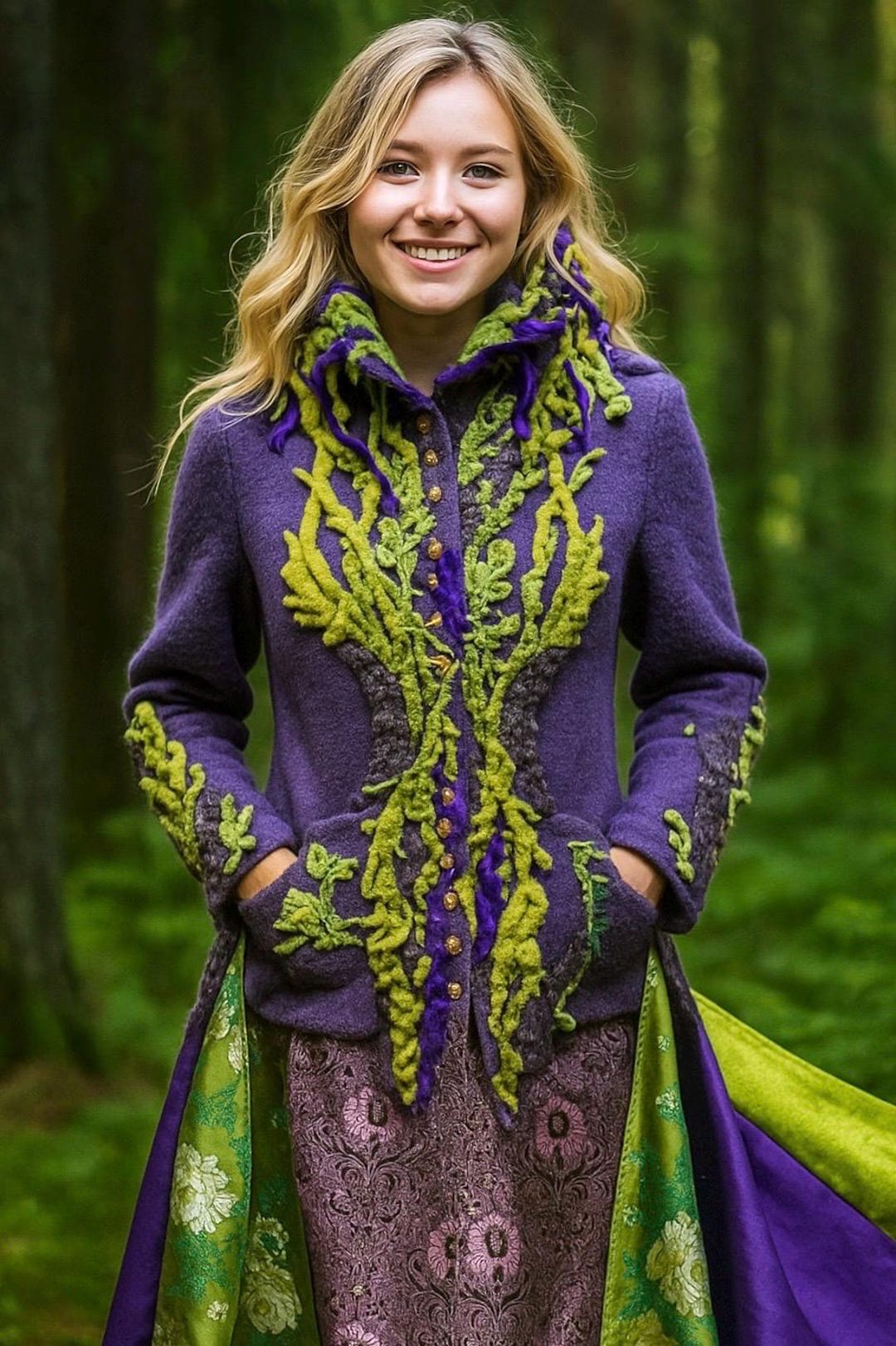 Woodland Goddess Long Wool Sweater Coat: Beaded Fairytale Unique ...
