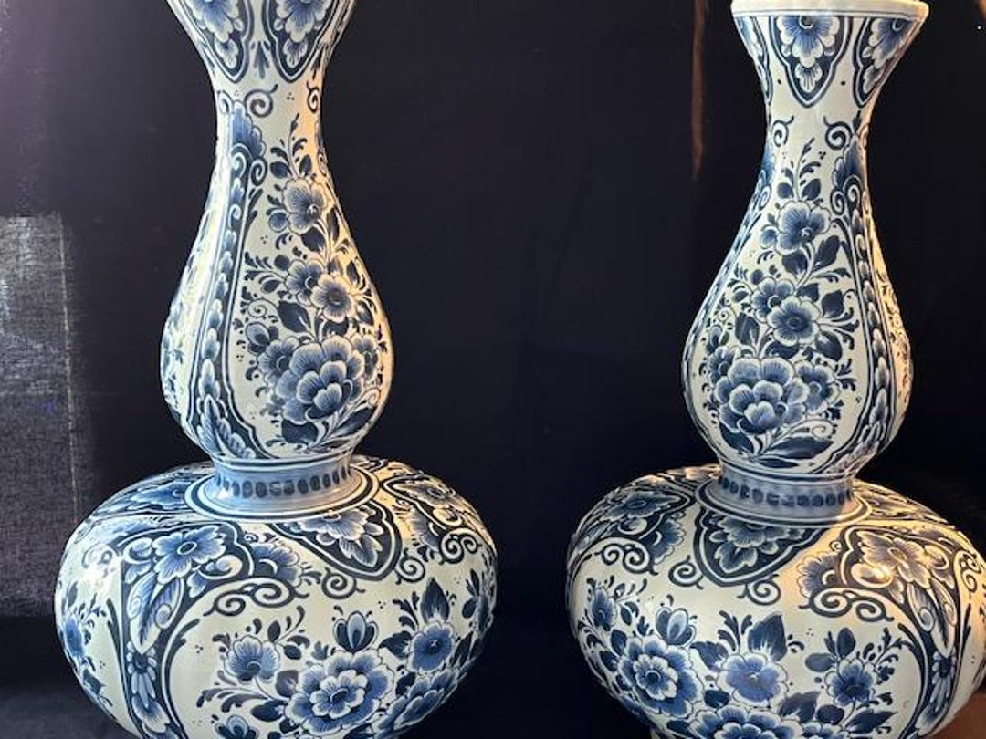 Set of Antique XXL Hand Painted Knobble Vases, Delft, Marking Oud Delft ...