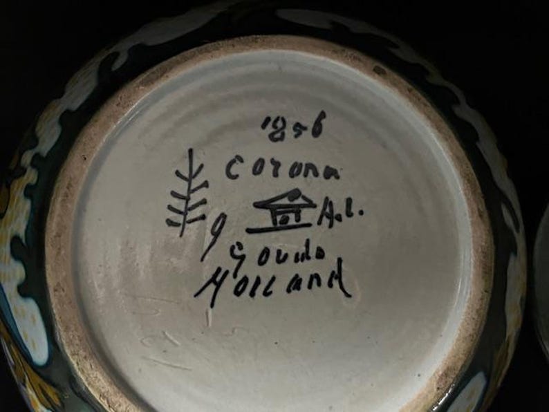 Antique Dutch Gouda Corona Pottery Rosebowl. Art Nouveau, Gouda, 1920 ...