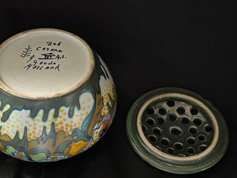Antique Dutch Gouda Corona Pottery Rosebowl. Art Nouveau, Gouda, 1920 ...