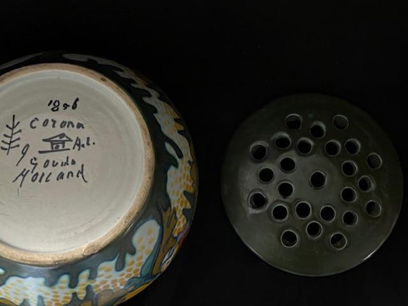 Antique Dutch Gouda Corona Pottery Rosebowl. Art Nouveau, Gouda, 1920 ...