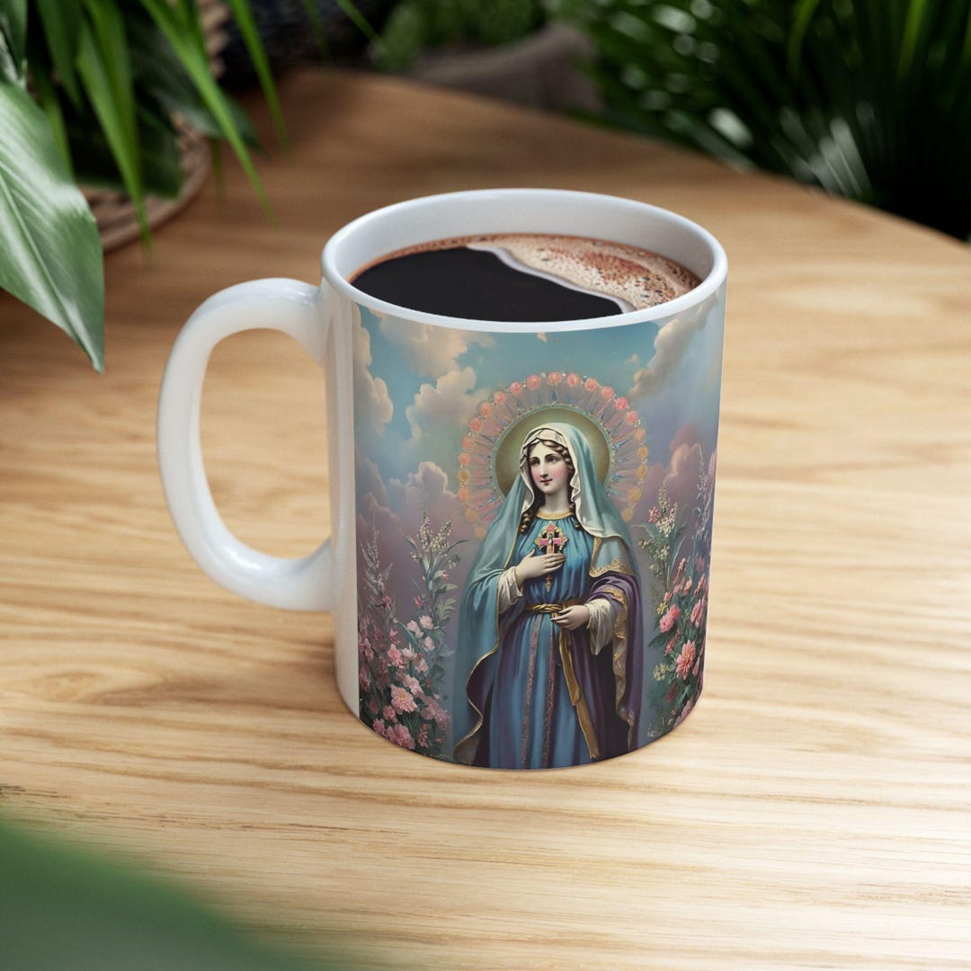 Virgin Mary Ceramic Mug, Blessed Mother Mug, Catholic Coffee Cup ...