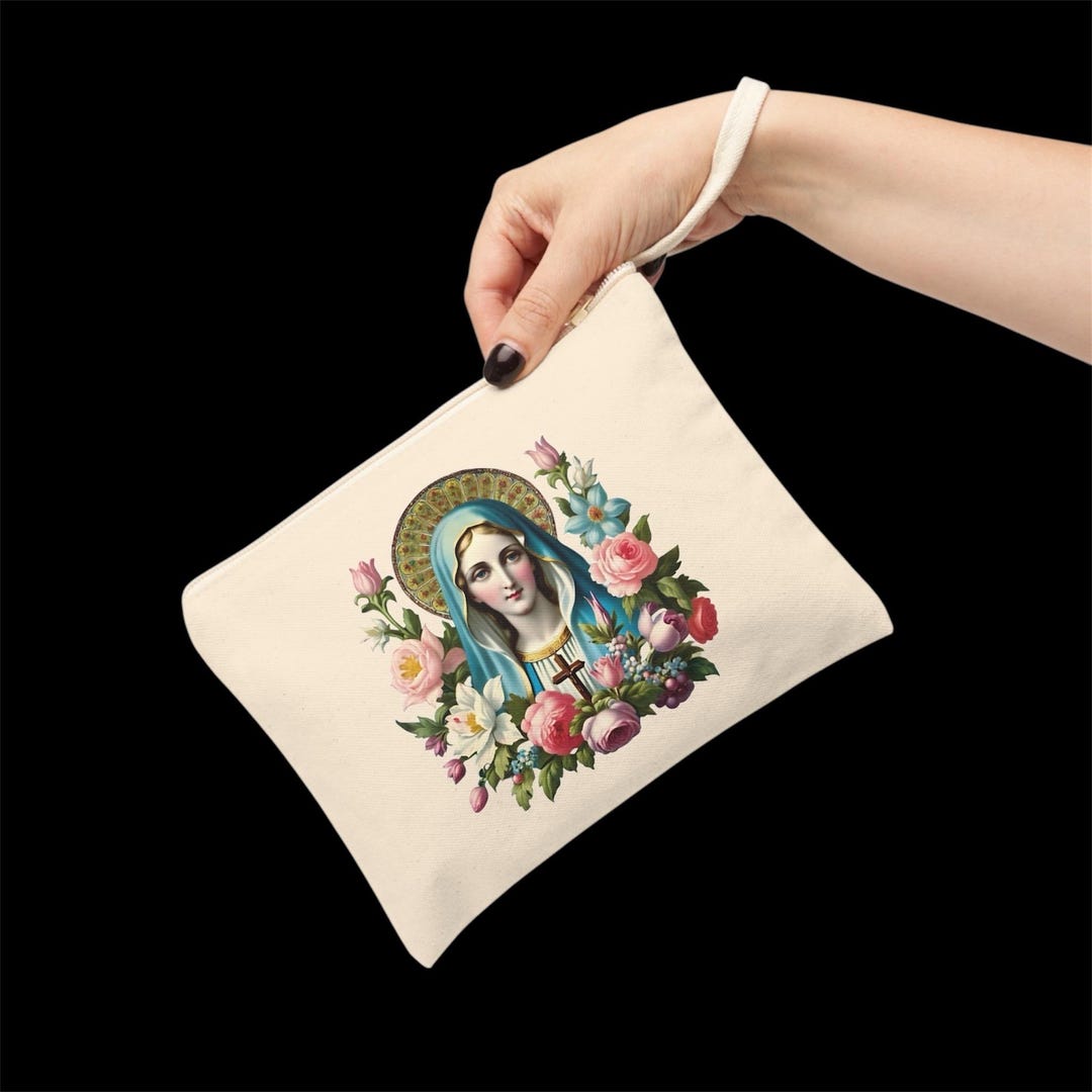 Virgin Mary Zipper Pouch, Virgin Mary Rosary Bag, Rosary Case, Mini ...