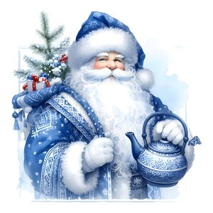 Set of 5 Blue Christmas Santa Claus, Father Christmas, Sublimation ...
