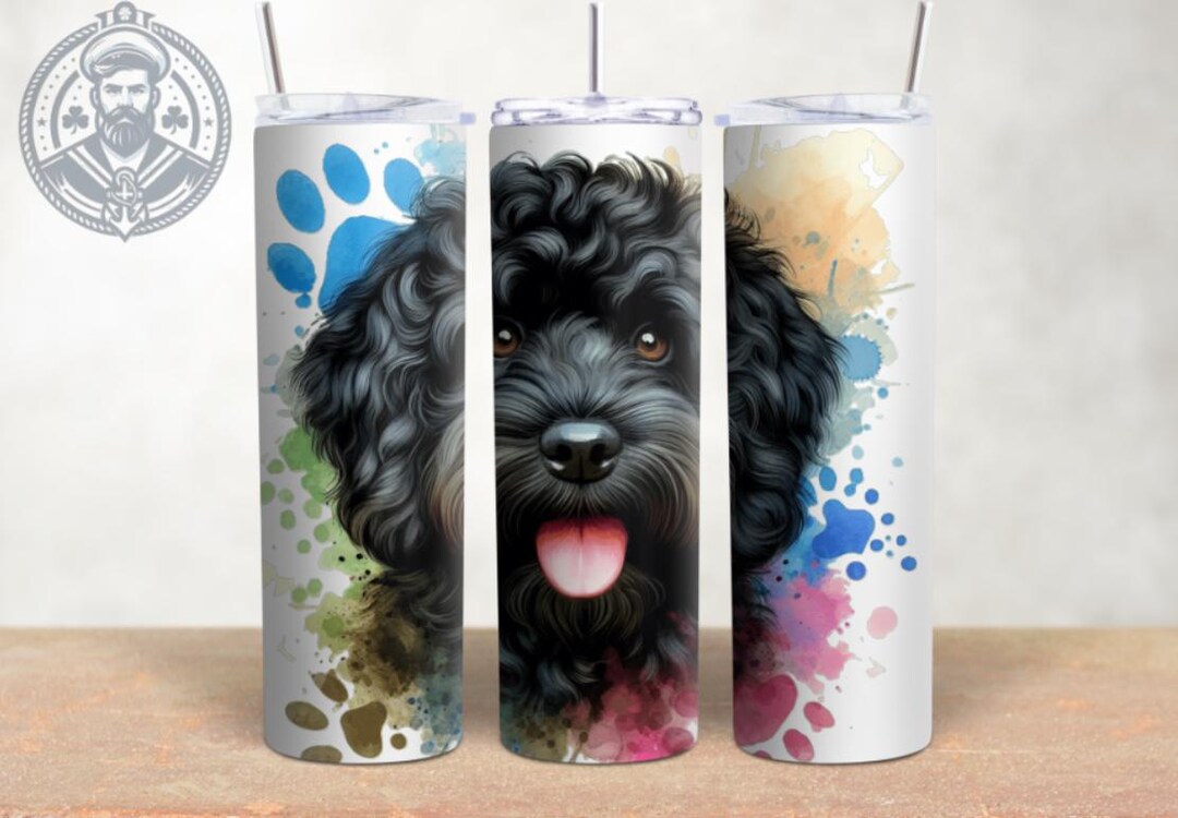Black Cockapoo Breed Dog Design, Paw Prints 20 Oz Skinny Tumbler Wrap ...