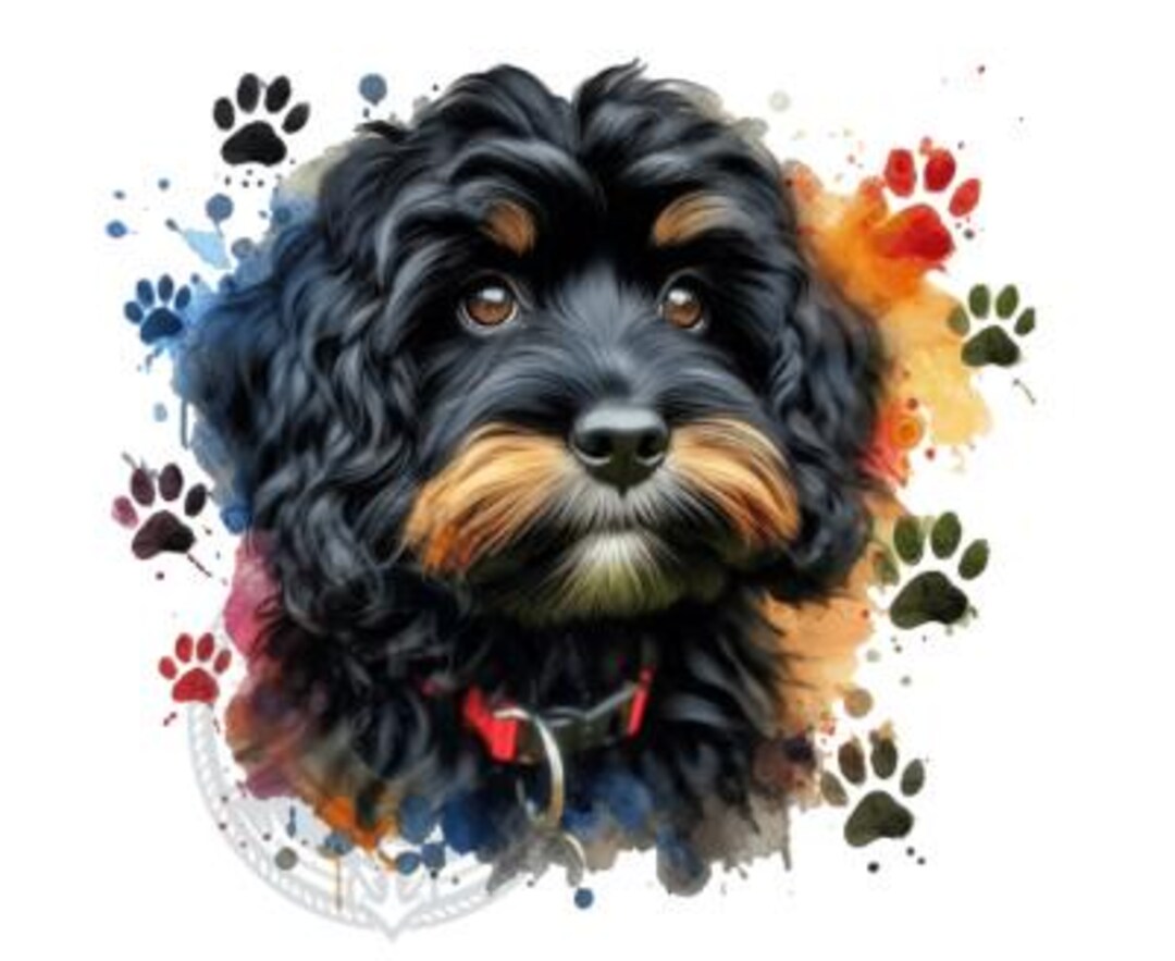 Black Cavapoo Dog Clip Art Design Paw Print Digital Download PNG File ...