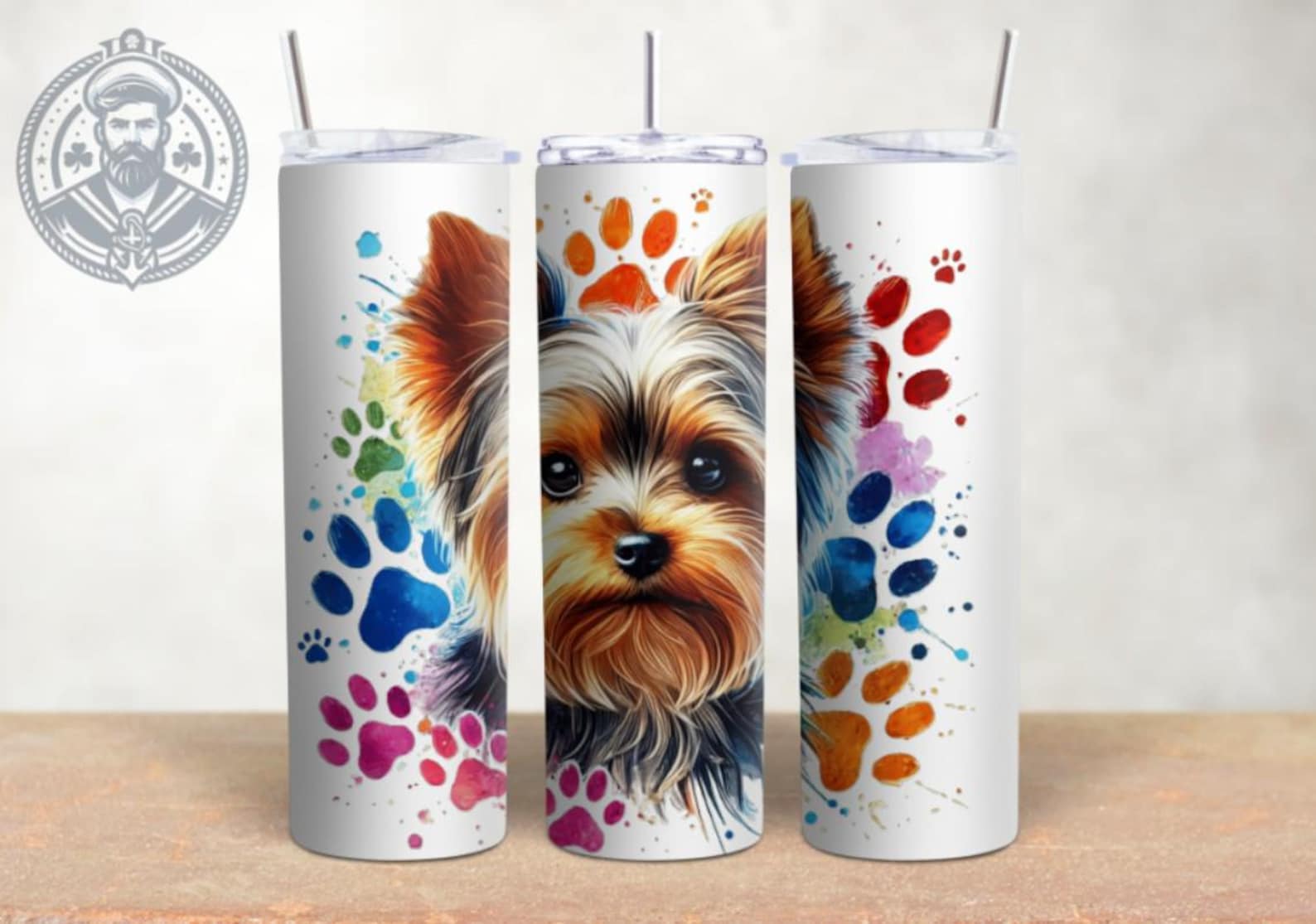 Yorkshire Terrier Dog Breed Design, Yorkie Paw Prints 20 Oz Skinny ...