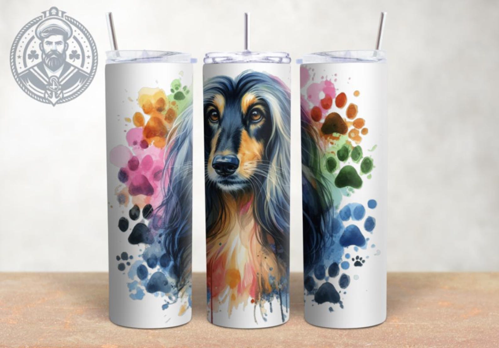 Afghan Hound Dog Breed Design, Paw Prints 20 Oz Skinny Tumbler Wrap ...