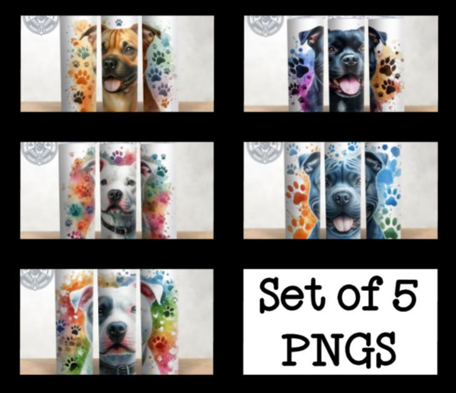 Set of 5 Staffordshire Bull Terrier Staffy Dog Design 20 Oz Skinny ...