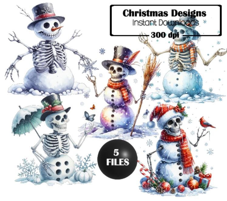 Set of 5 Snowman Skeleton Designs, Skeleton, Sublimation Design, PNG ...