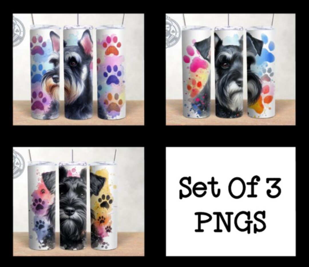 Set of 3 Miniature Schnauzer Dog Paw Print Snow Dog 20 Oz Skinny ...