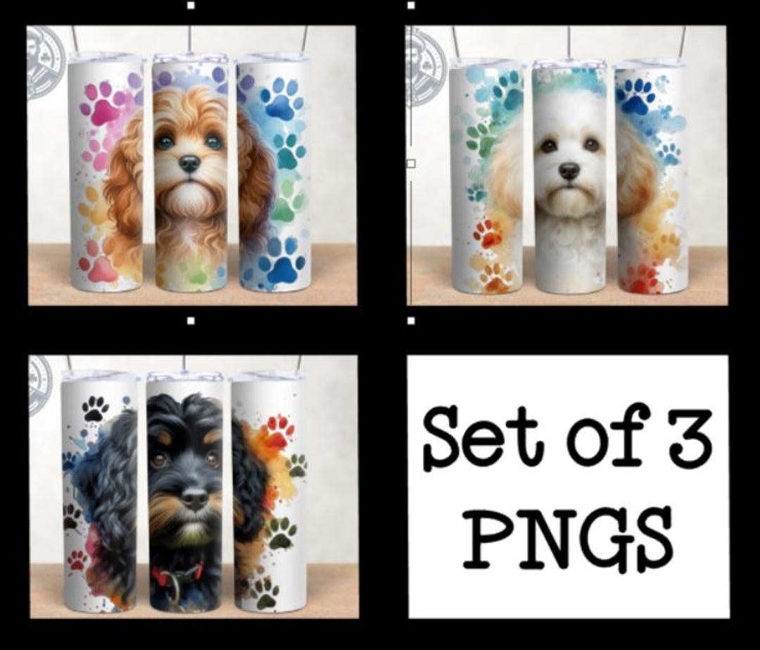 Set of 3 Cavapoo Dog Paw Print 20 Oz Skinny Tumbler Wrap, Designs ...
