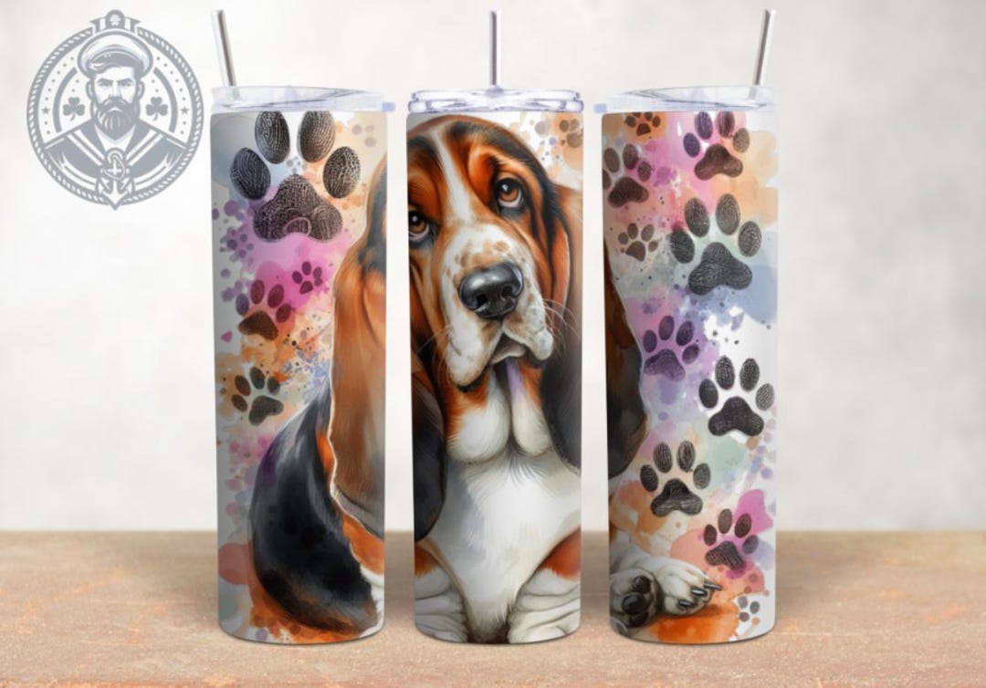 Basset Hound Dog Design Paw Prints Pet 20 Oz Skinny Tumbler Wrap ...