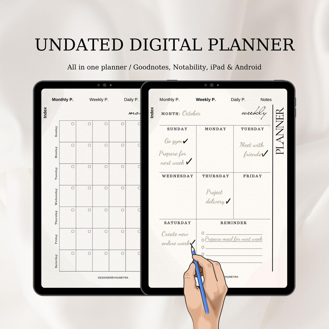 Undated Digital Planner | With Hyperlink , Minimalist Design - Etsy