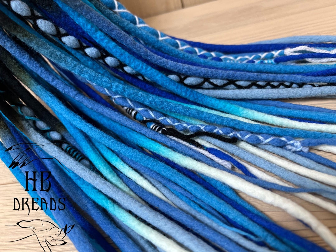 Black to Blue Ombre Wool Dreads, Reusable Dread Set for Volume With ...