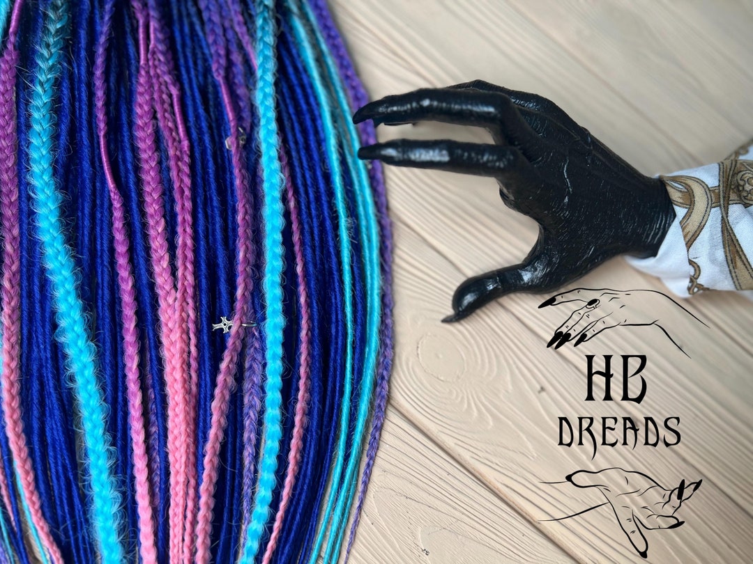 Black Blue Purple Pink Synthetic Dreads: Twisted Dreadlock Extensions ...