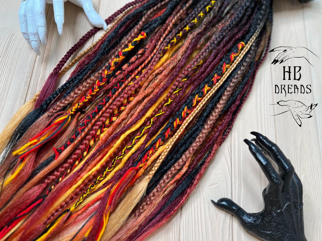 Full Set Crochet Synthetic Dreads "fire" - Black to Red, Orange, Yellow ...