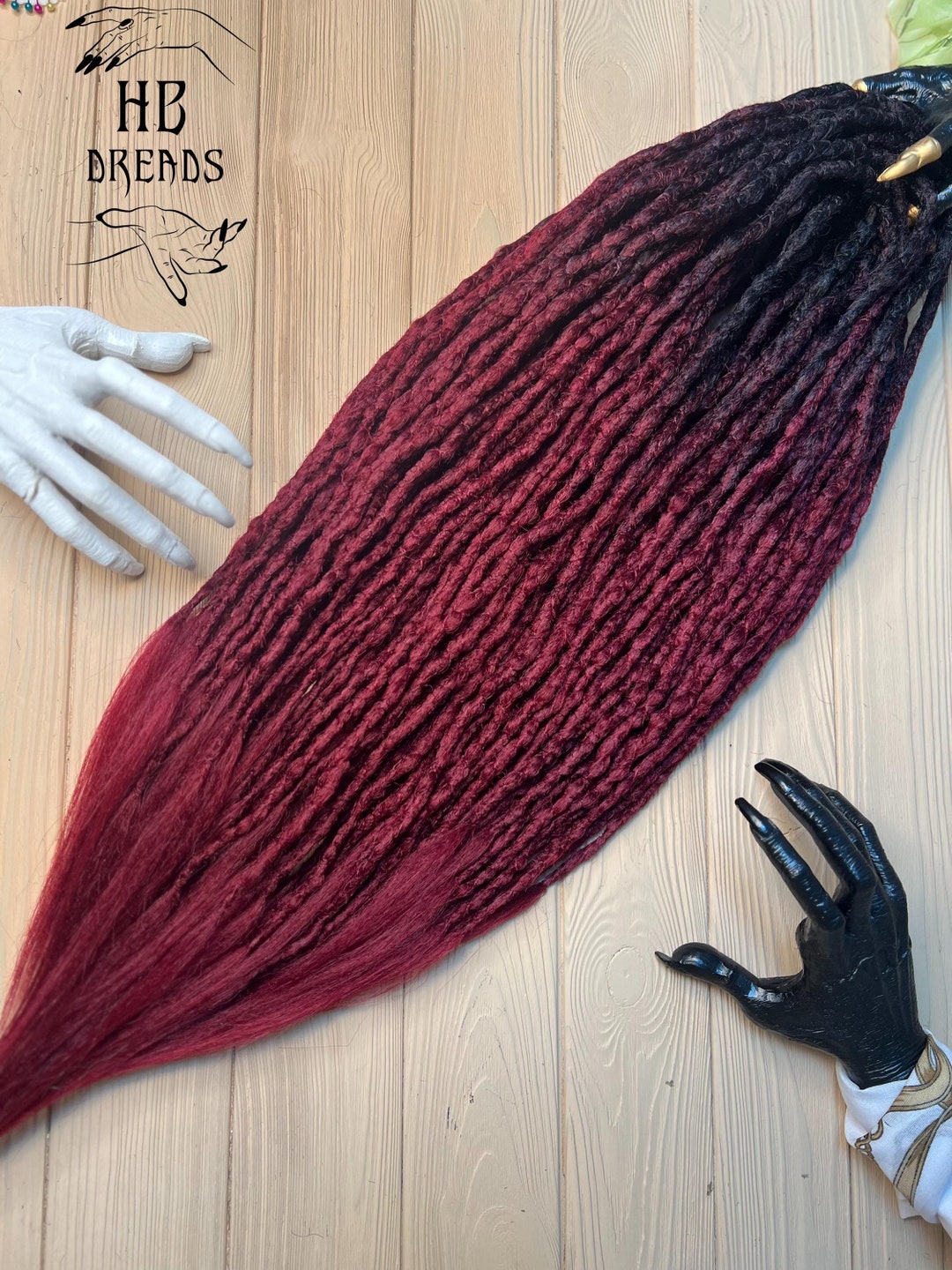 Black to Burgundy Crochet Synthetic Dreads: Gothic Cosplay Hair ...