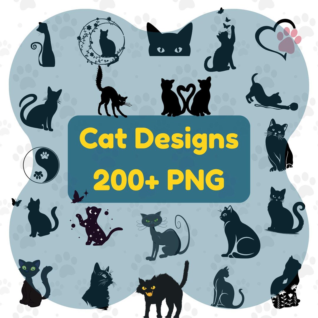 Cat PNG, 200 Cat Silhouette PNG, Cat Lovers, Cat Mom, Black and White ...