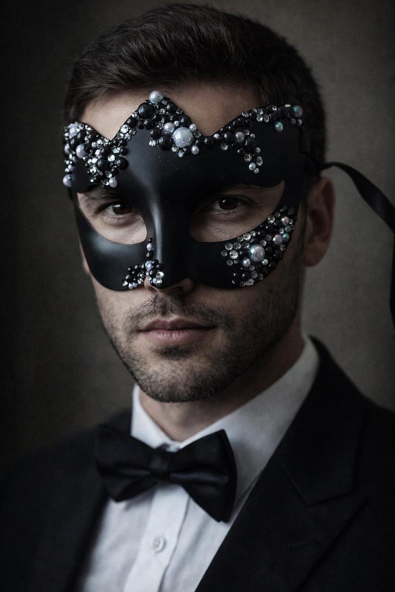 Black and Grey Pearl Crown Masquerade Mask - Etsy