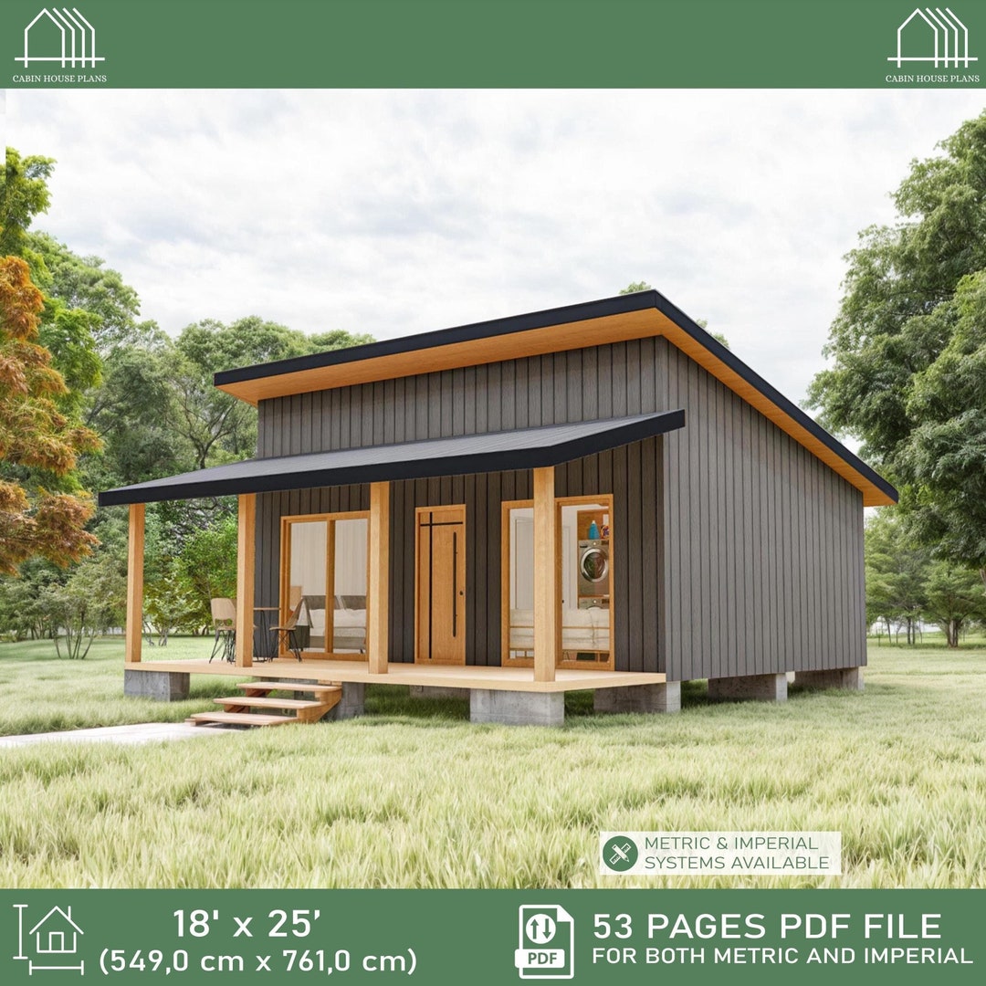 18x25 Cabin House Plans, 450 SF Small Cottage (digital Download) - Etsy