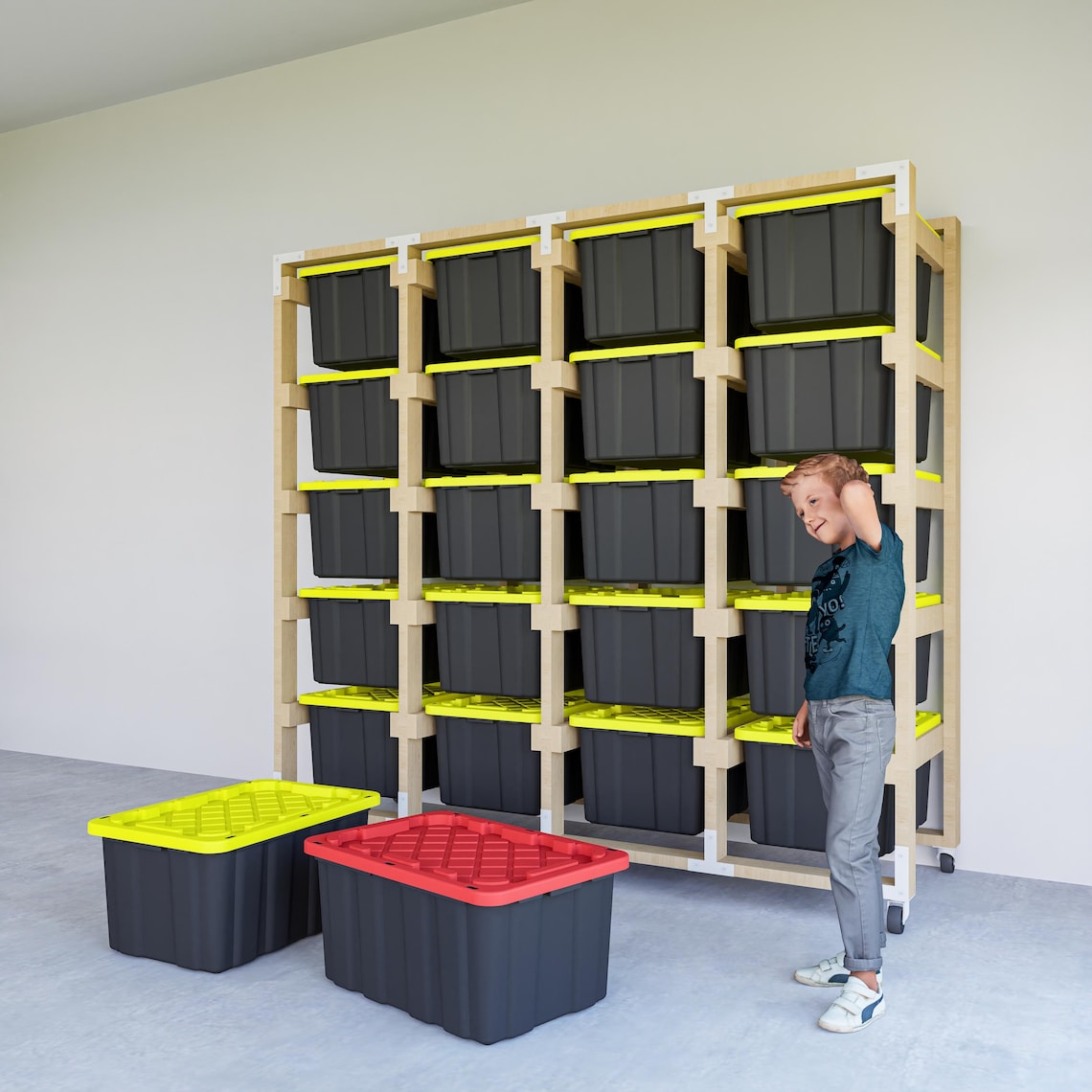 27 Gallon Tote Storage Rack Plans for 20 Bins (4x5), DIY Tote Rack ...