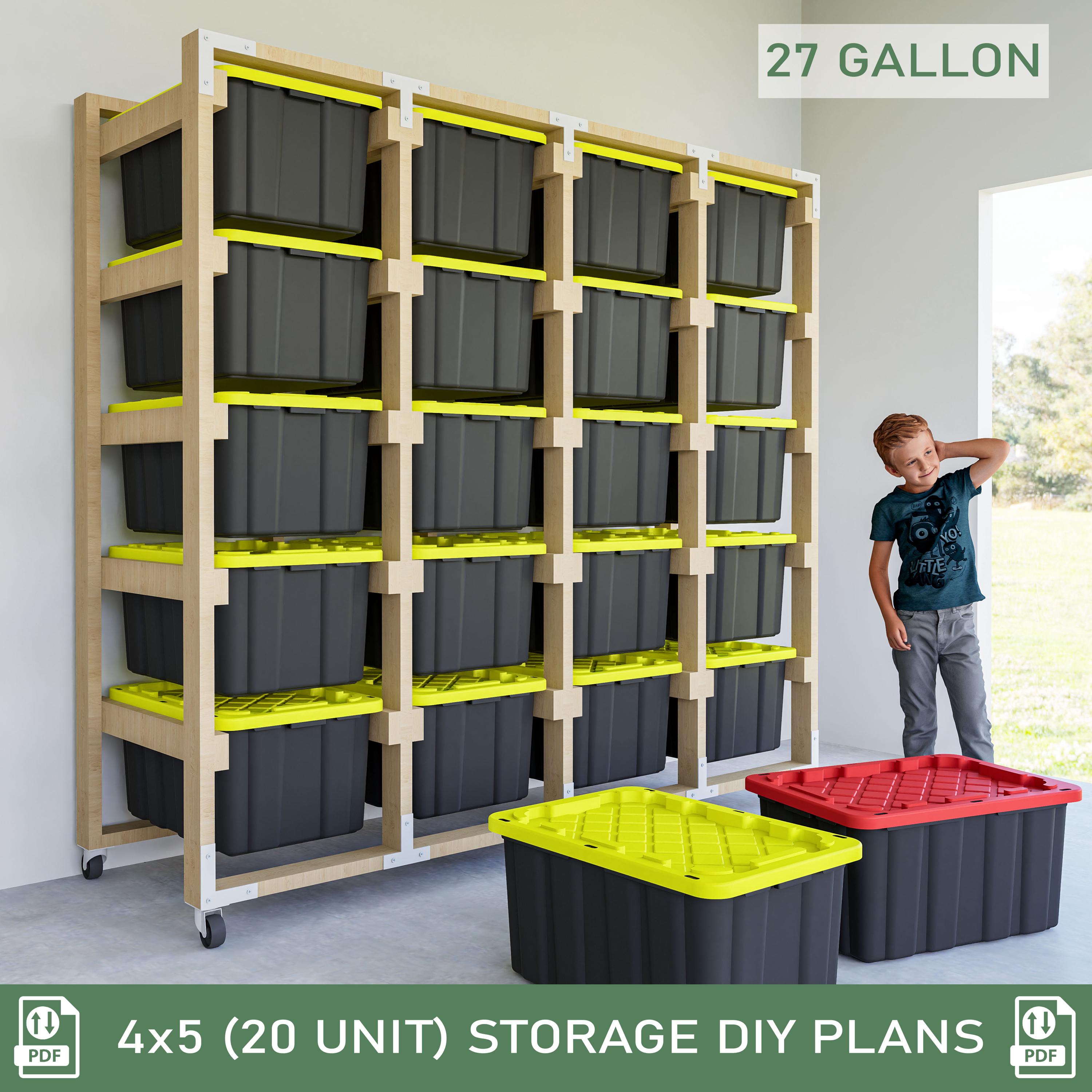 27 Gallon Tote Storage Rack Plans for 20 Bins (4x5), DIY Tote Rack ...