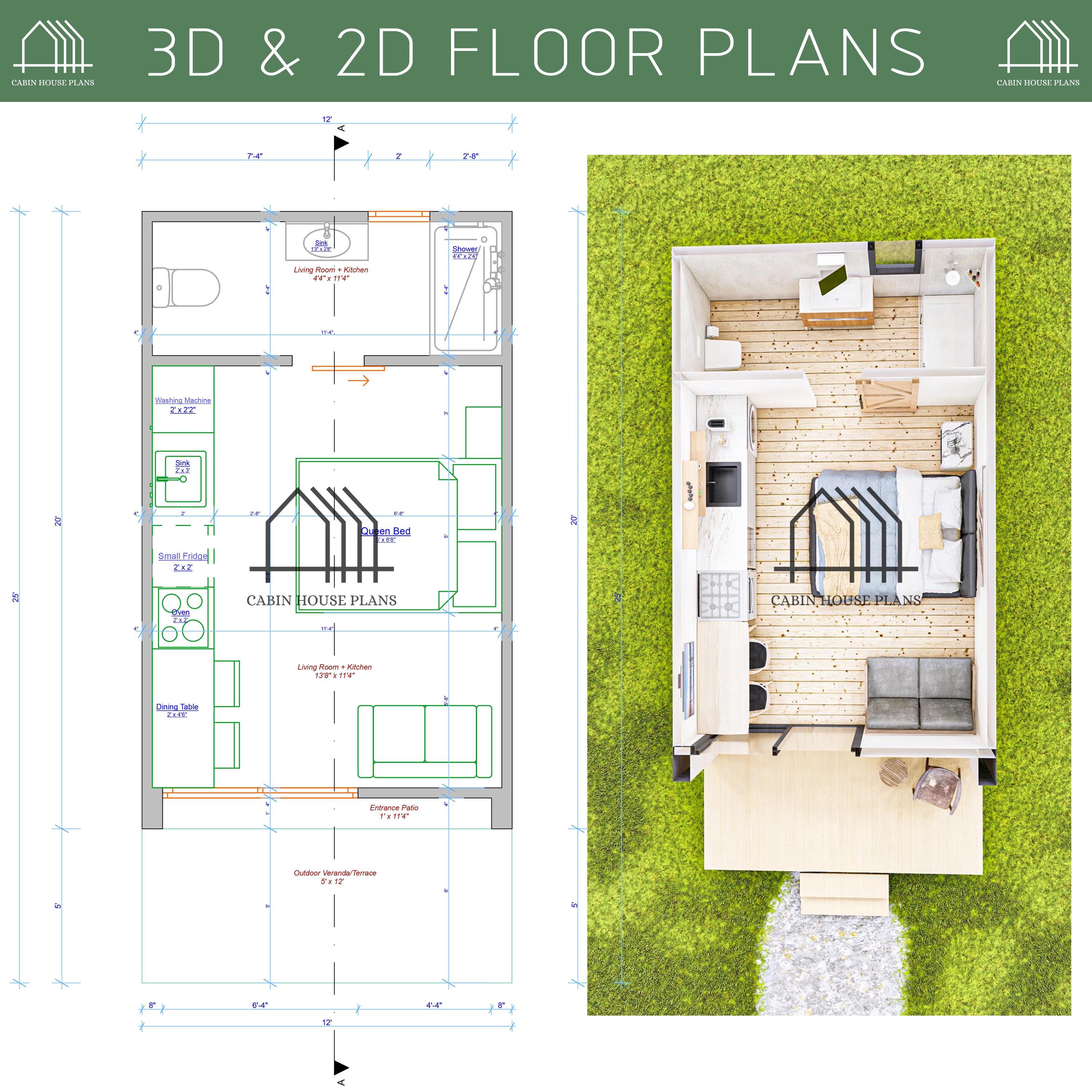 12x20 Cabin House Plans, Tiny Cottage, DIY Studio (PDF) - Etsy
