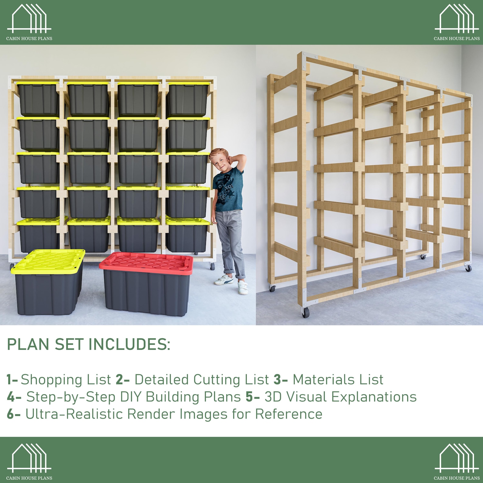 27 Gallon Tote Storage Rack Plans for 20 Bins (4x5), DIY Tote Rack ...