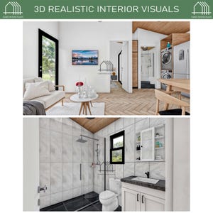 18' X 22' Tiny House Plans, 400 SQFT Cabin, 1 Bedroom House Blueprints ...