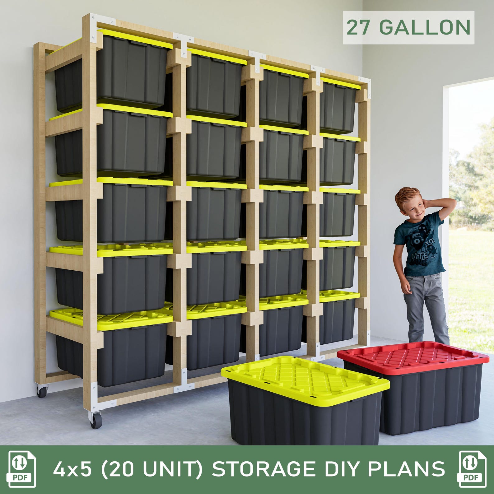 27 Gallon Tote Storage Rack Plans for 20 Bins (4x5), DIY Tote Rack ...