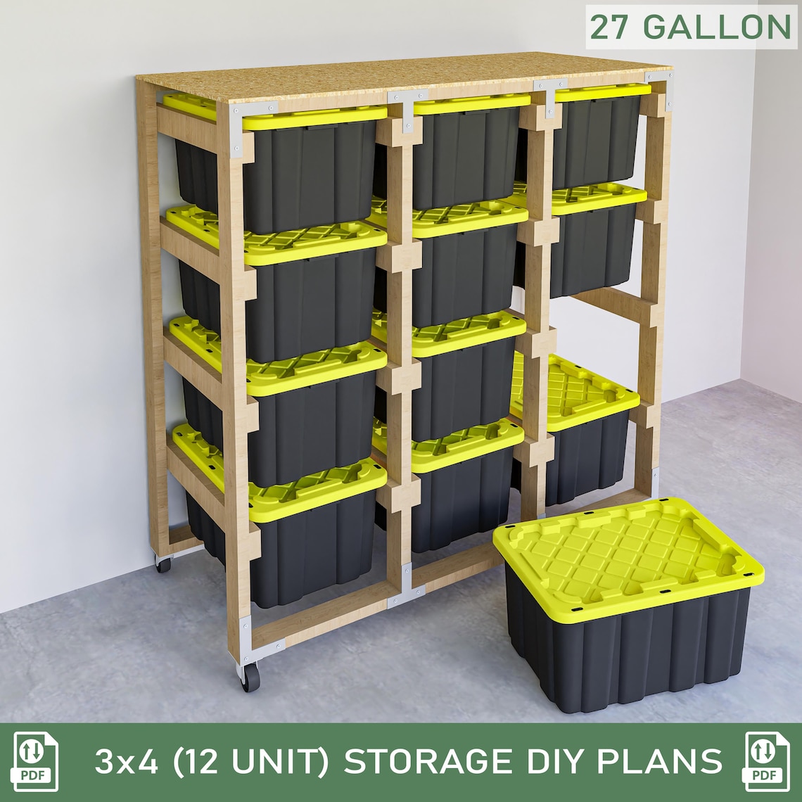 DIY 27 Gallon Tote Rack Plans – 3x4 Garage Storage Shelf (digital ...