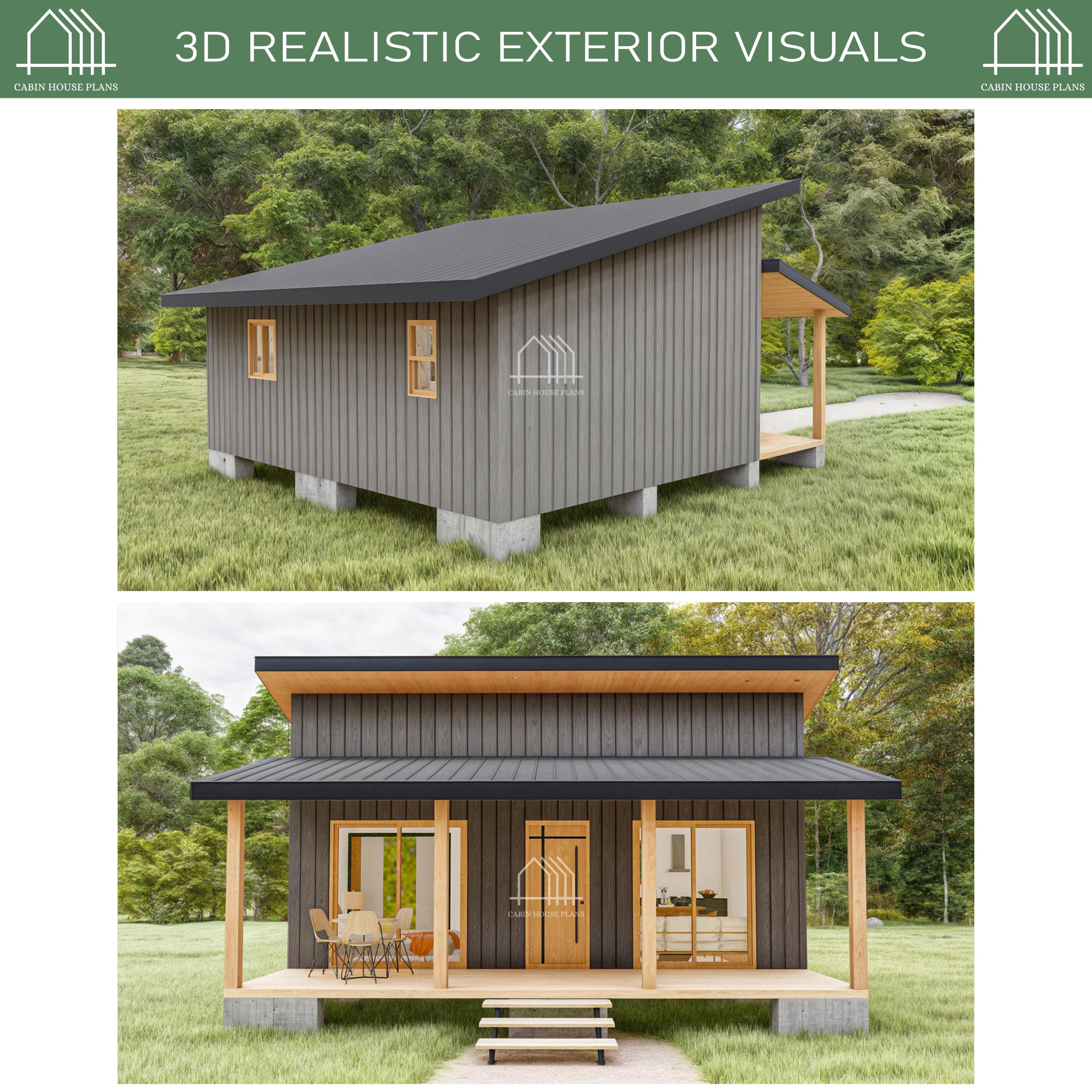 18x25 Cabin House Plans, 450 SF Small Cottage (digital Download) - Etsy
