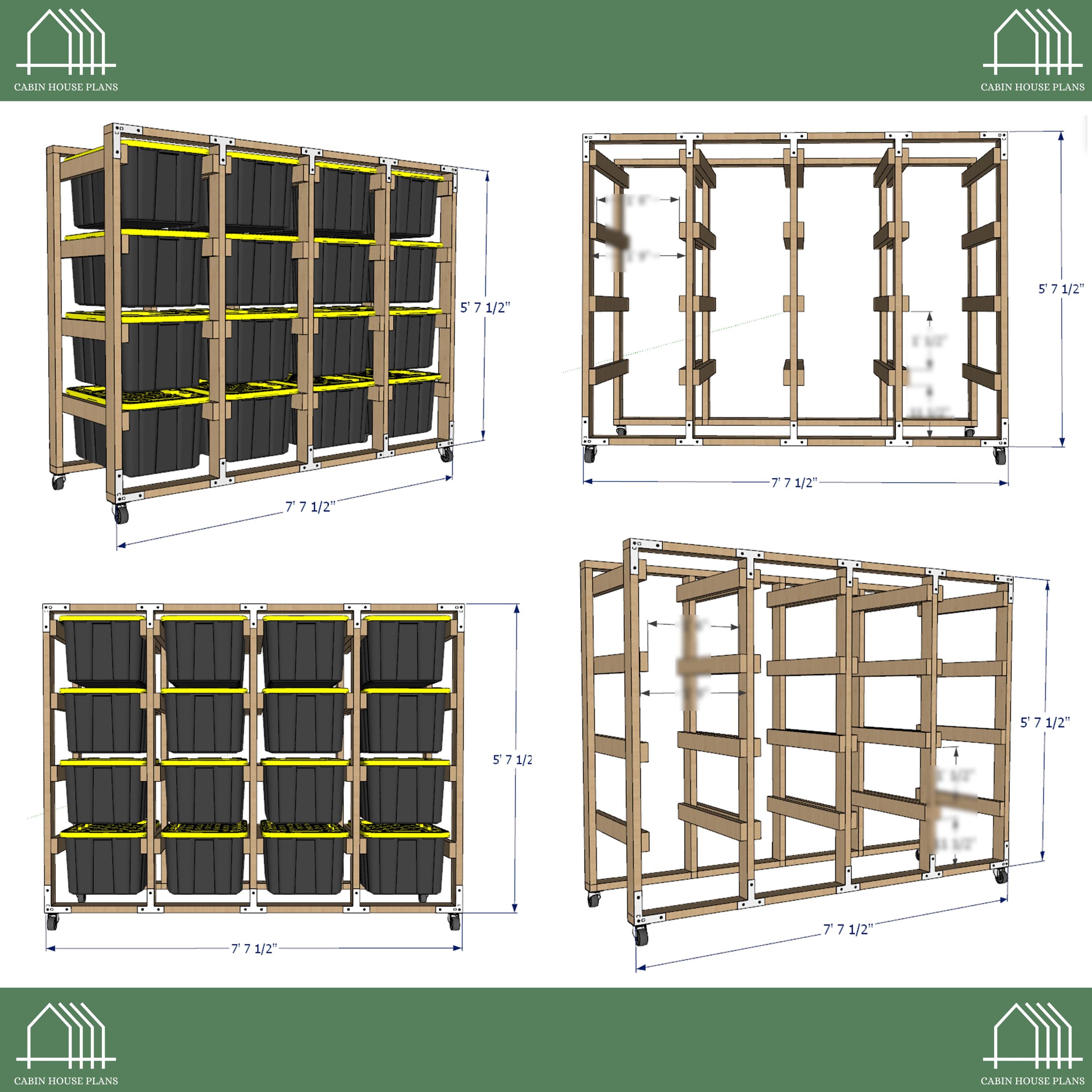 DIY 27 Gallon Tote Storage Rack Plans, 16 Unit Garage Shelving (digital ...