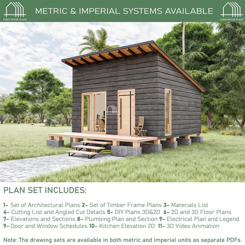 16' X 18' Cabin Plans, Tiny House Plan 300 SQFT, Small House Blueprints ...