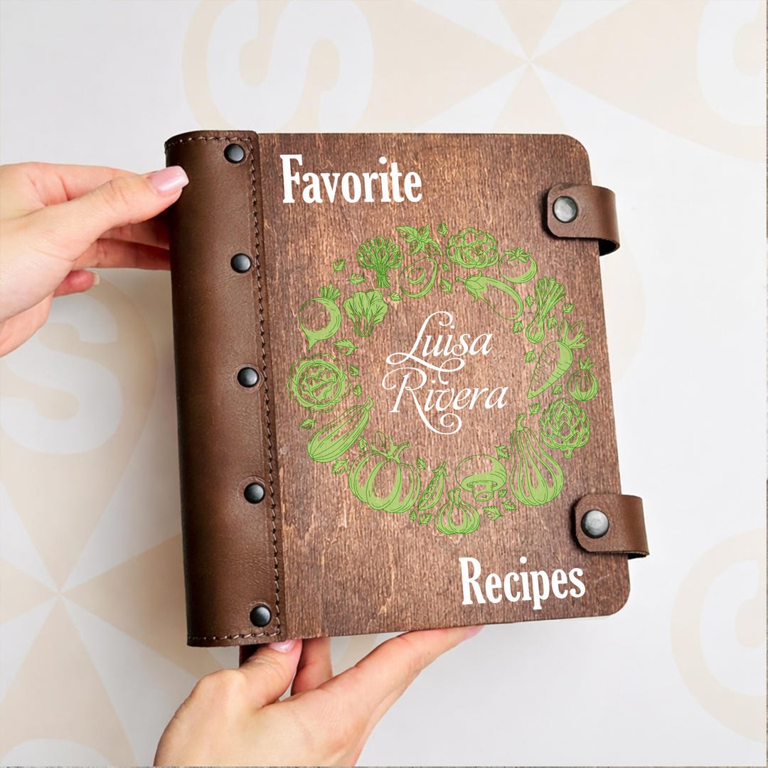 Personalized Wooden Recipe Album With Organizer, Leather Binder, Custom ...
