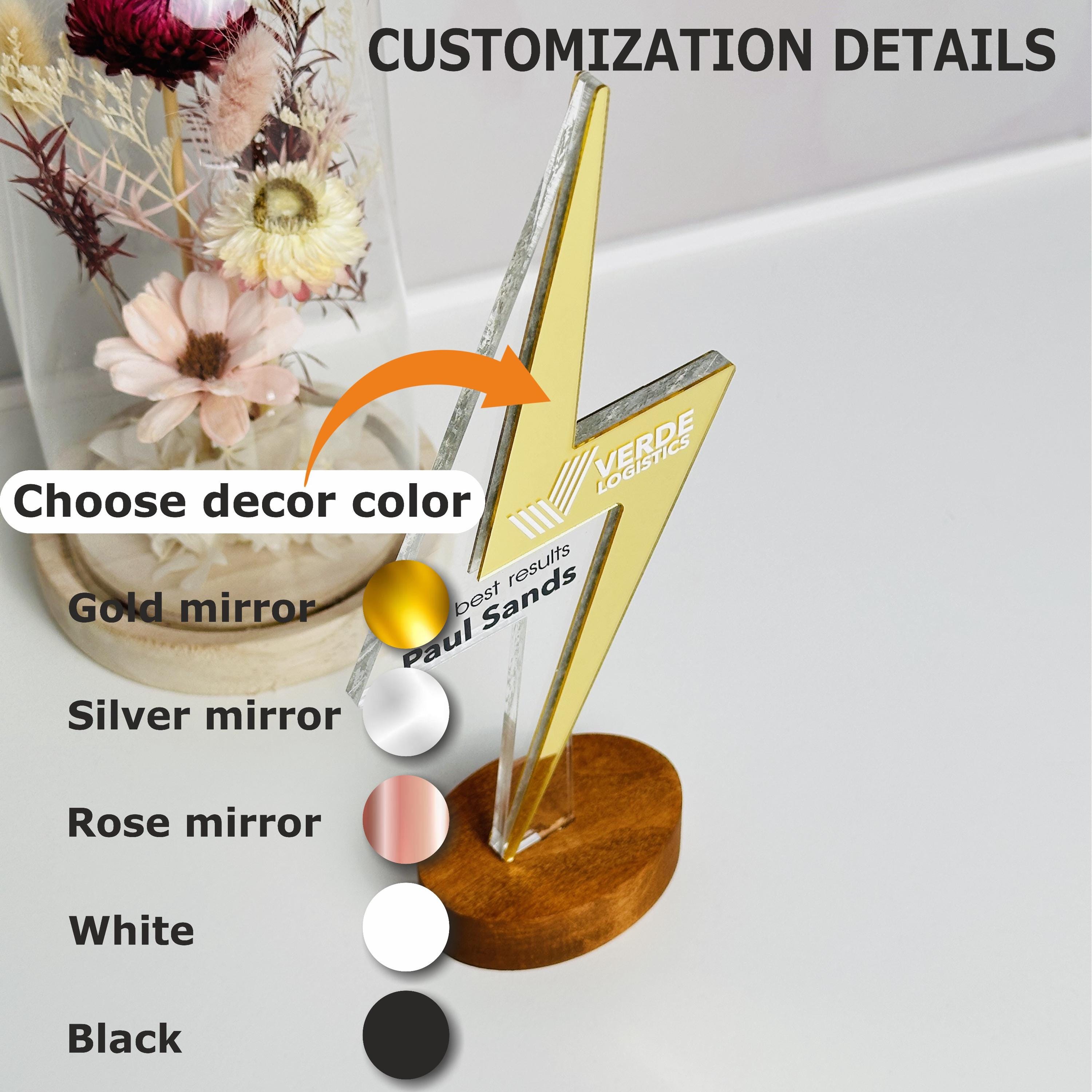 Lightning Bolt Acrylic Award, Personalized Corporate Trophy With Wooden ...