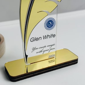 Writing Award, Personalized Trophy Feather, Writing Contest Trophy ...