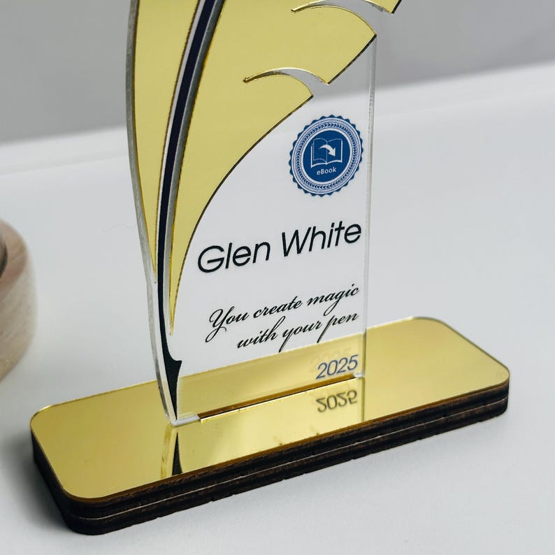 Writing Award, Personalized Trophy Feather, Writing Contest Trophy ...
