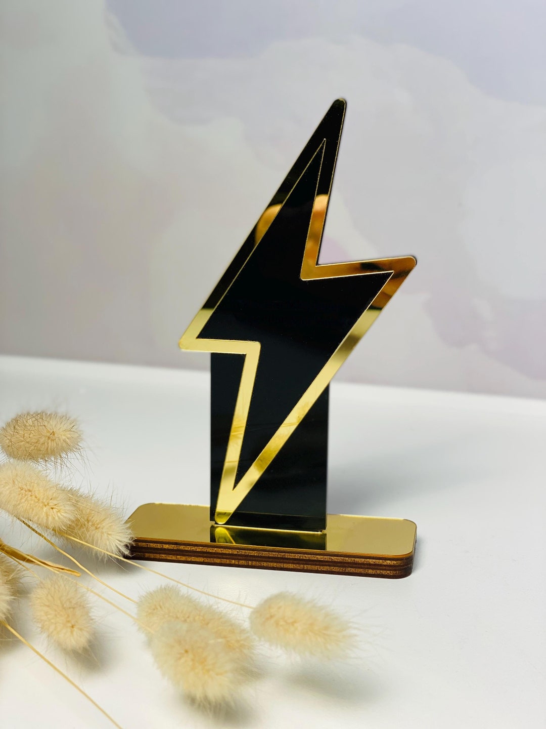 Acrylic Award Lightning Shape, Personalized Trophy With Wooden Base ...