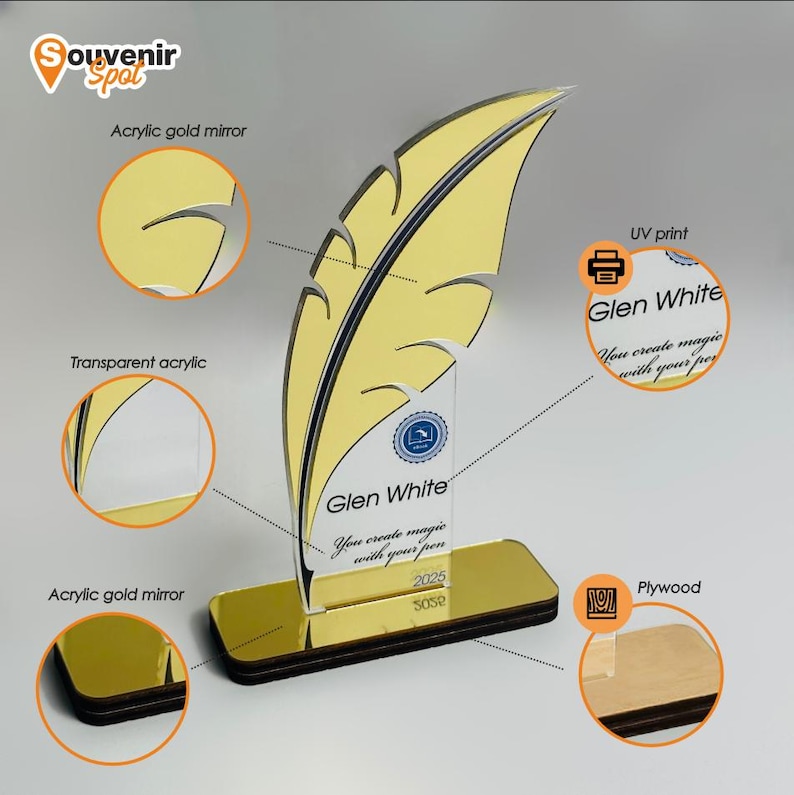 Writing Award, Personalized Trophy Feather, Writing Contest Trophy ...