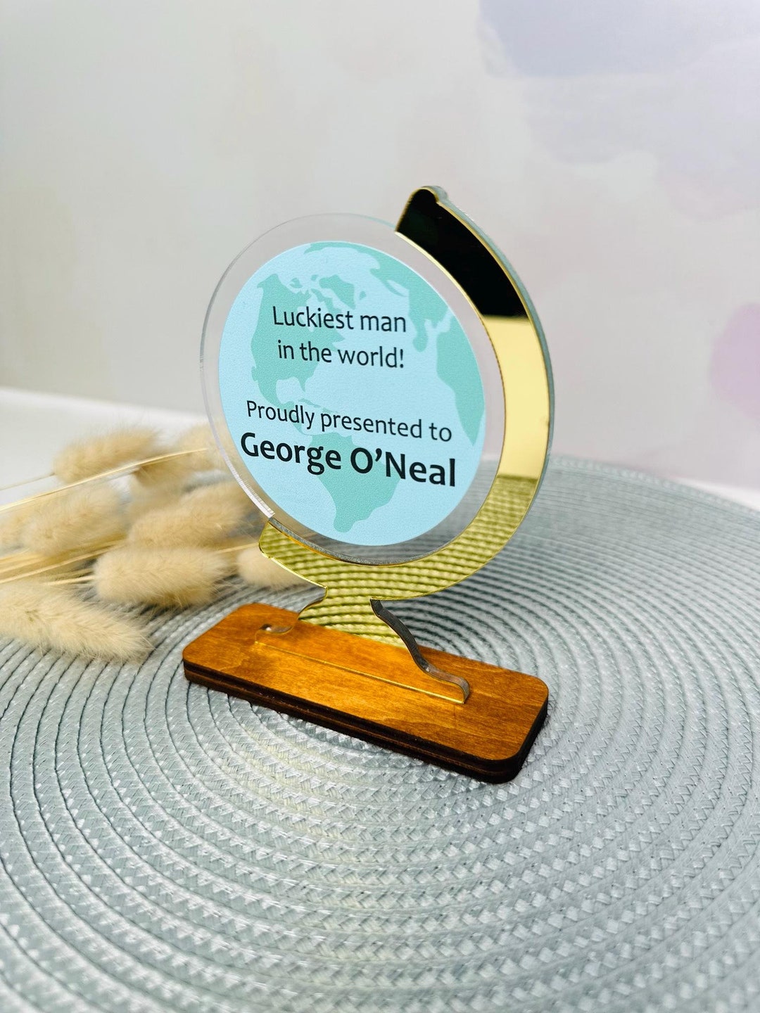 Globe Award Acrylic World Globe Trophy Personalized Gift for Friend ...