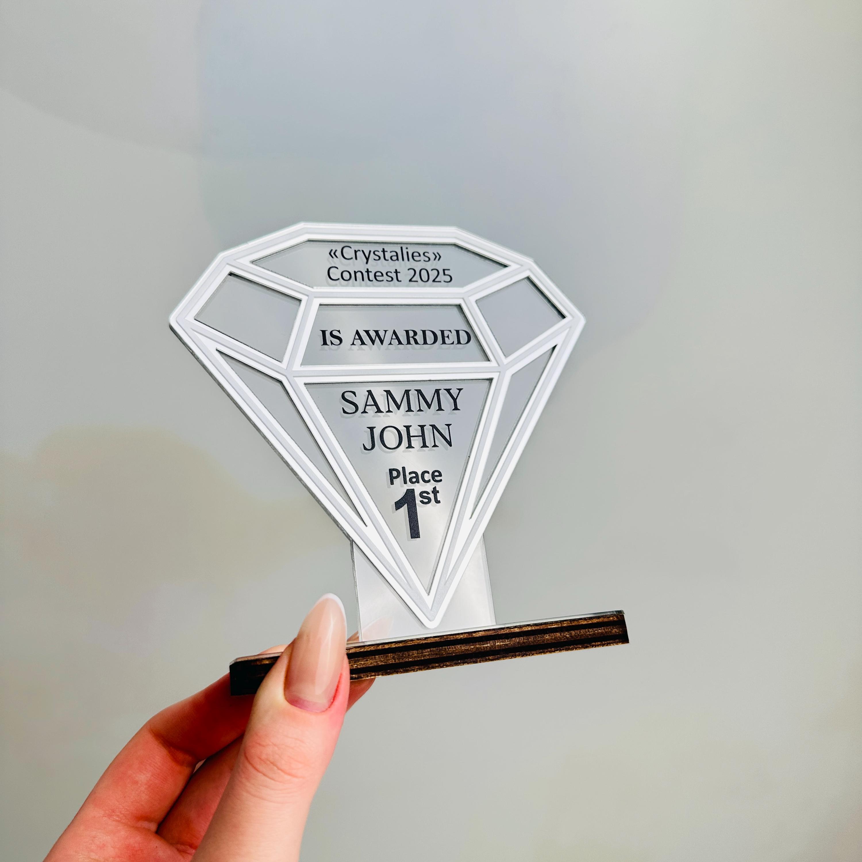 Custom Diamond Shaped Trophy Award, Personalized Trophy With Wooden ...