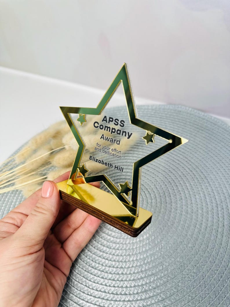 Acrylic Star Award, Star Trophy, Custom Award, Gold Acrylic Memento ...