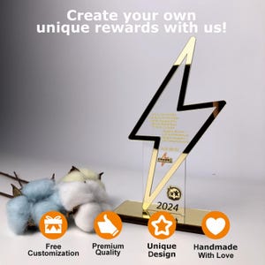 Lightning Bolt Acrylic Award, Personalized Trophy With Wooden Base ...