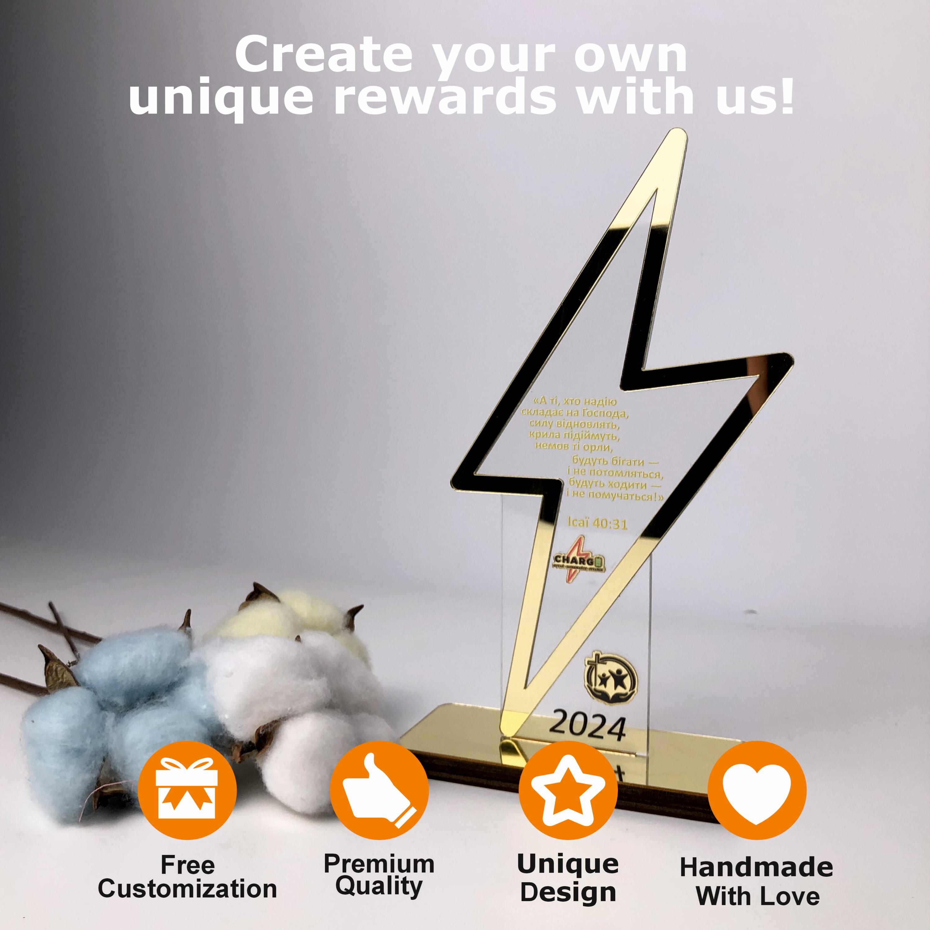 Lightning Bolt Acrylic Award, Personalized Trophy With Wooden Base ...