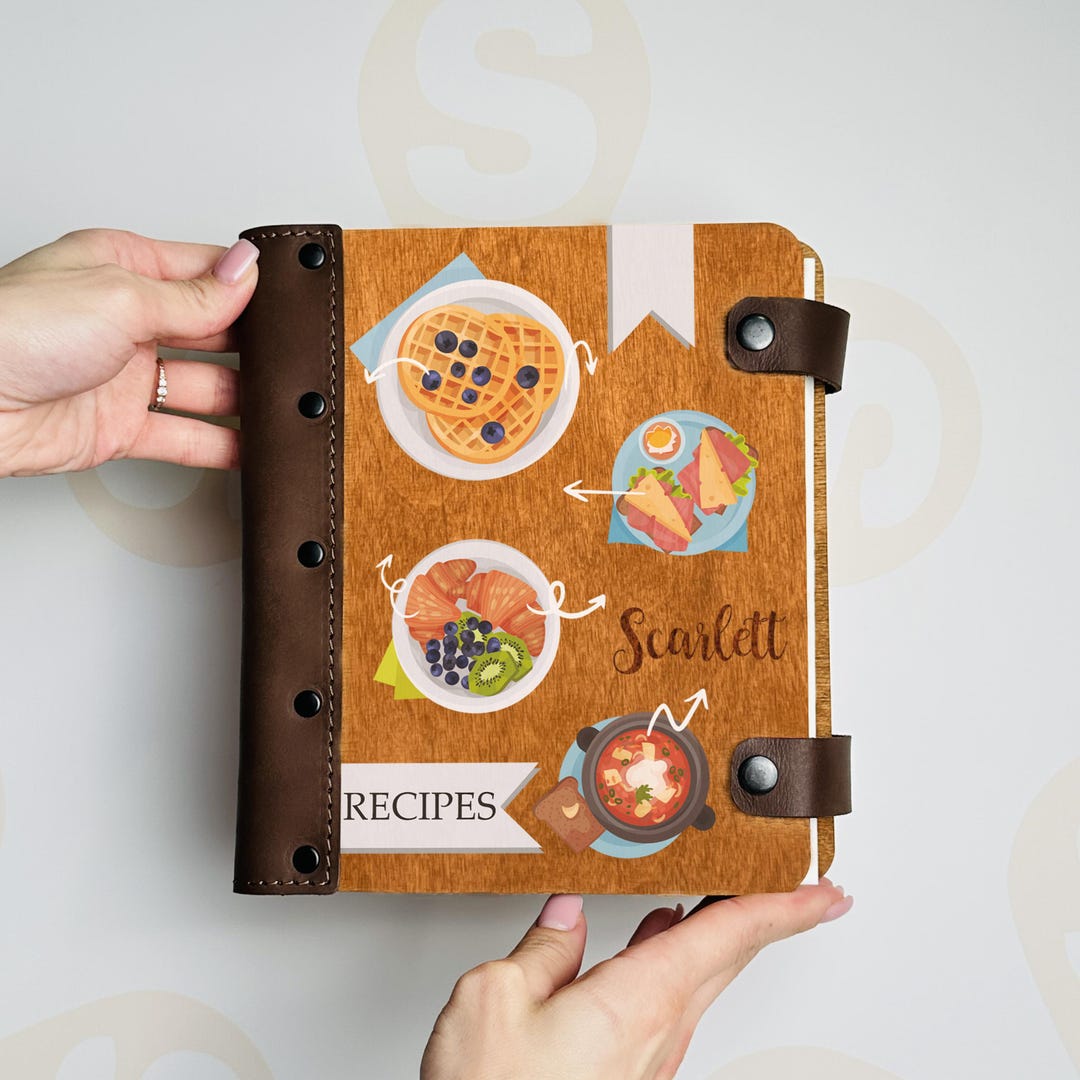 Refillable Recipe Binder A5, Wooden Cookbook With Leather Spine, Ring ...