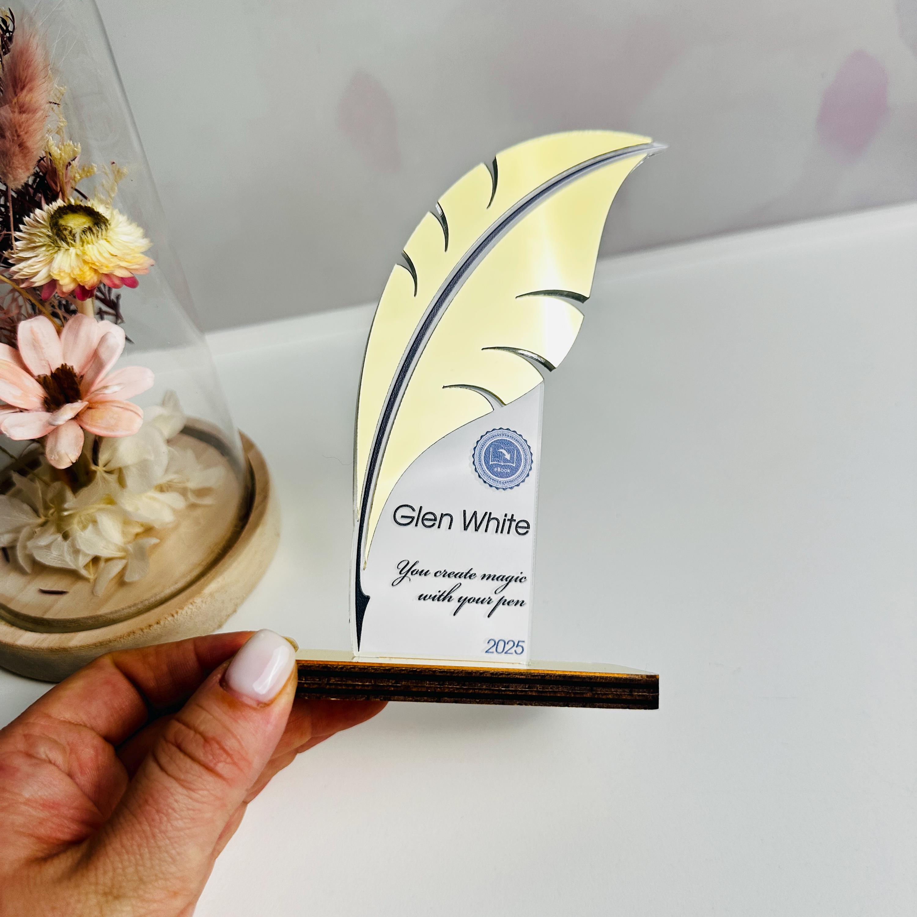 Writing Award, Personalized Trophy Feather, Writing Contest Trophy ...